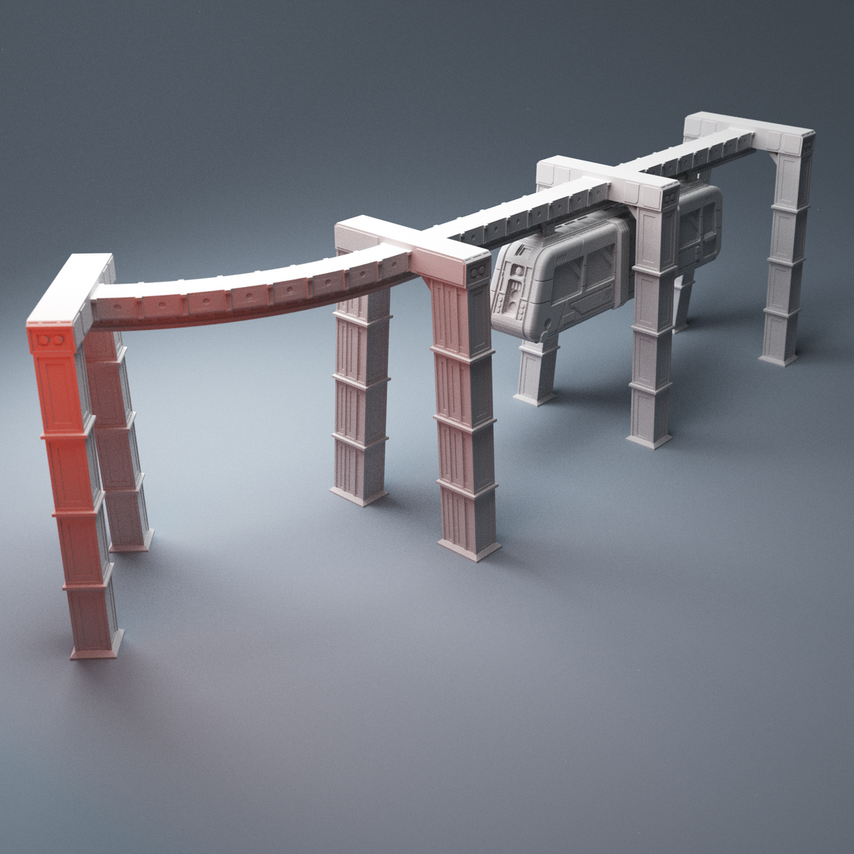 Cyberpunk 3D printable Suspended Monorail 28mm wargaming terrain ...
